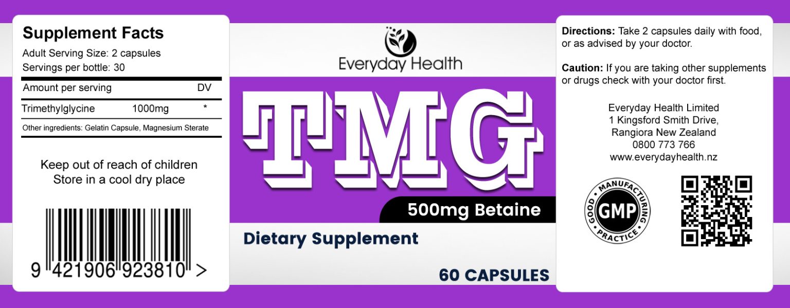 TMG - 60 Capsules, 500mg - Support Vitality - NZ Made