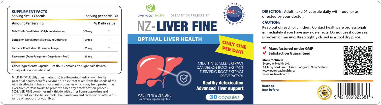 NZ-Liver Fine - Liver Detox, Healthy Liver - 30 Capsules - NZ made